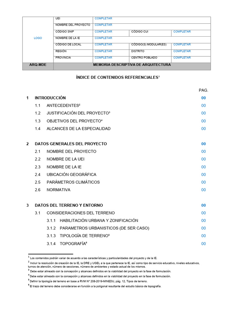 01 ARQ 1 Modelo Referencial de Memoria Descriptiva | PDF | Diseño