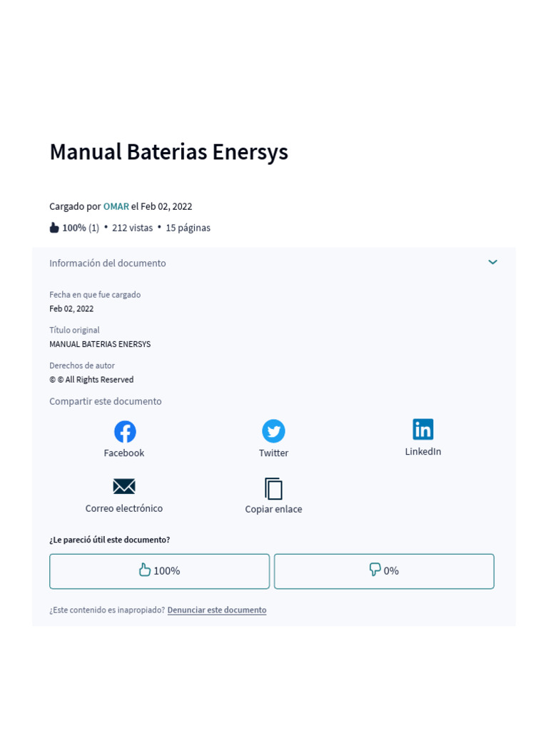 Manual Baterias Enersys - PDF - Tornillo - Máquina Elevadora | PDF