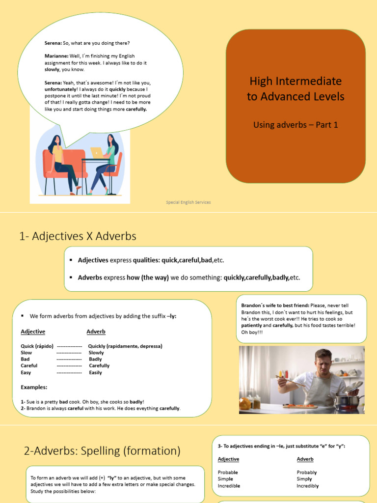 High Intermediate To Advanced Levels Using Adverbs Part 1 | PDF | Adverb | Adjective