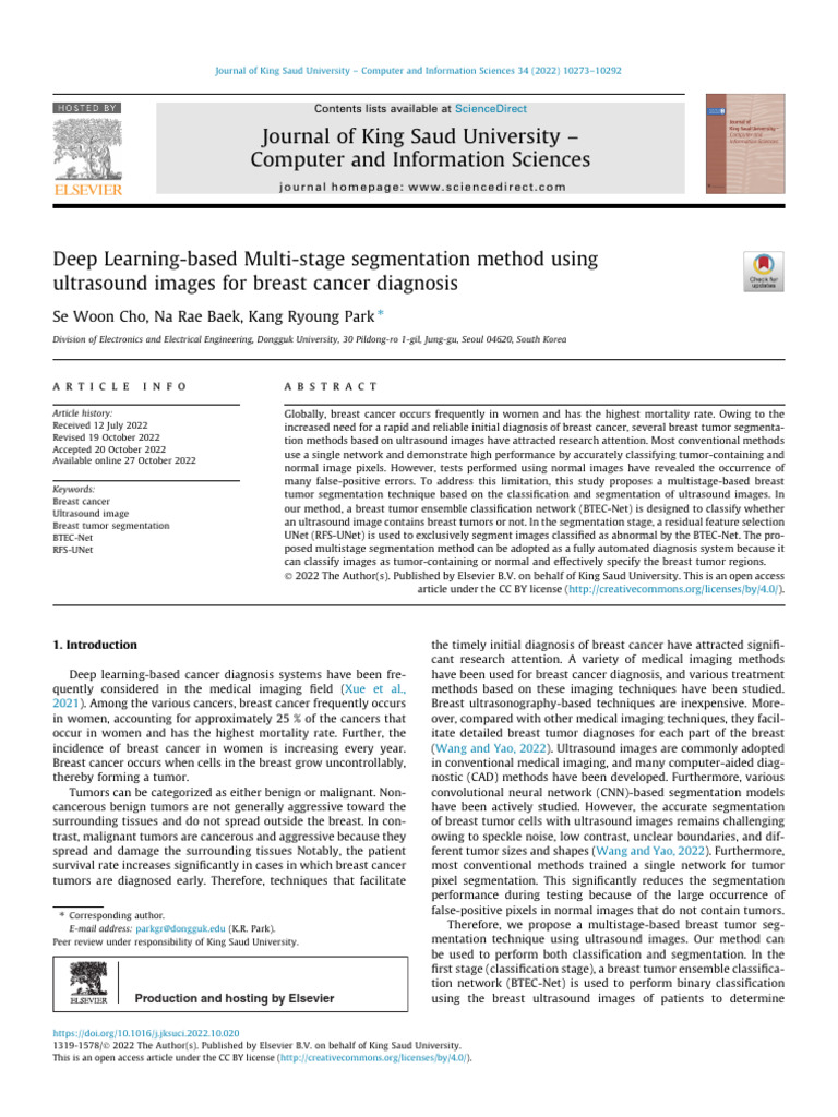 Deep Learning-Based Multi-Stage Segmentation Method Using Ultrasound Images For Breast Cancer ...