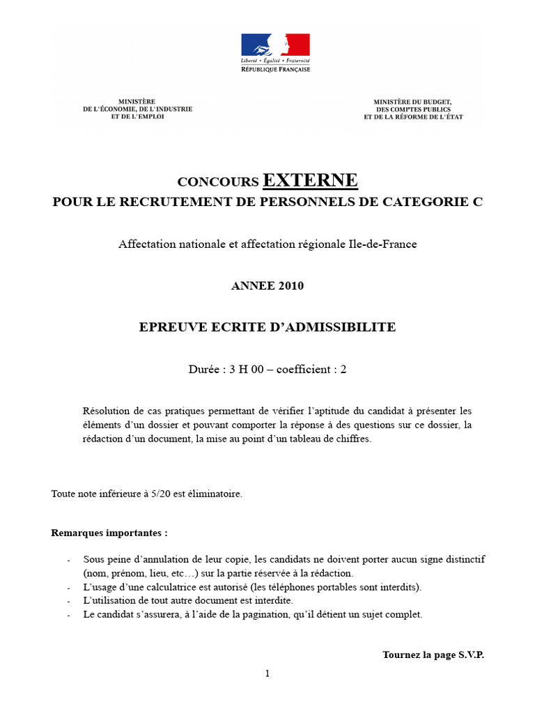 CCC 2010 Epreuve Ecrite EXT | PDF