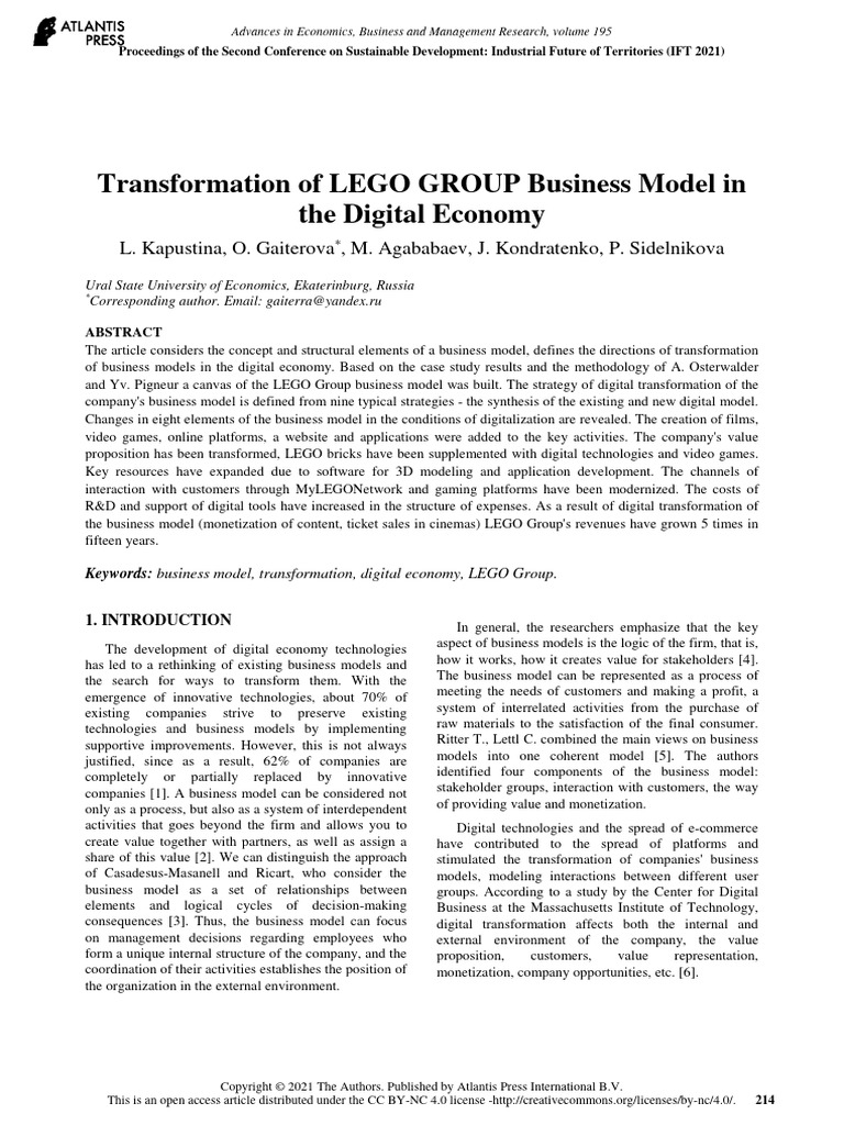 Transformation of LEGO GROUP Business Model in The Digital Economy ...