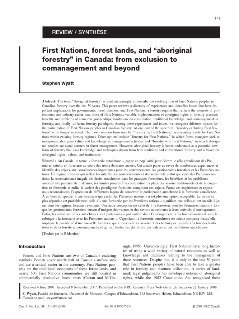 Wyatt 2008 First Nations Forest Lands and Aboriginal Forestry in Canada ...