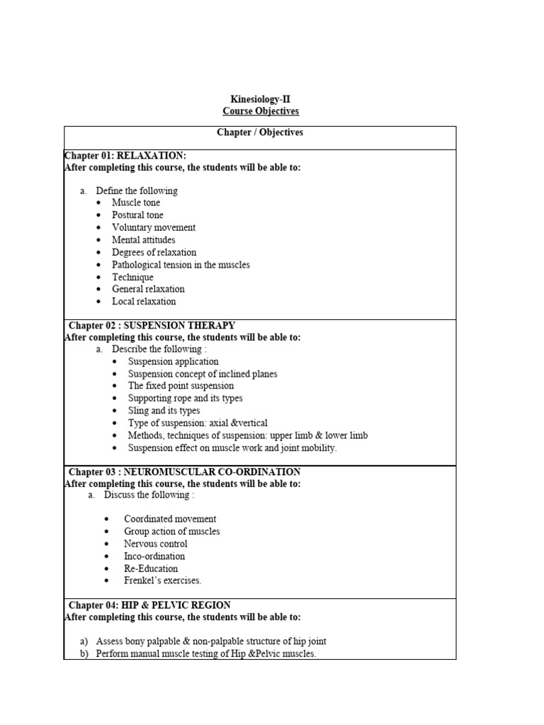 Kinesiology-II Course Objective of DOT | PDF