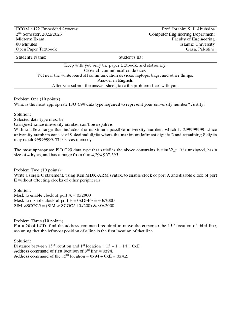 Embedded Systems Midterm | PDF | Integer (Computer Science) | Computing