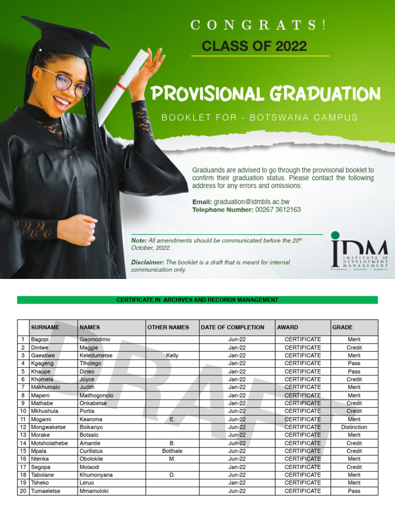 Provisional Graduation List 2022 | PDF