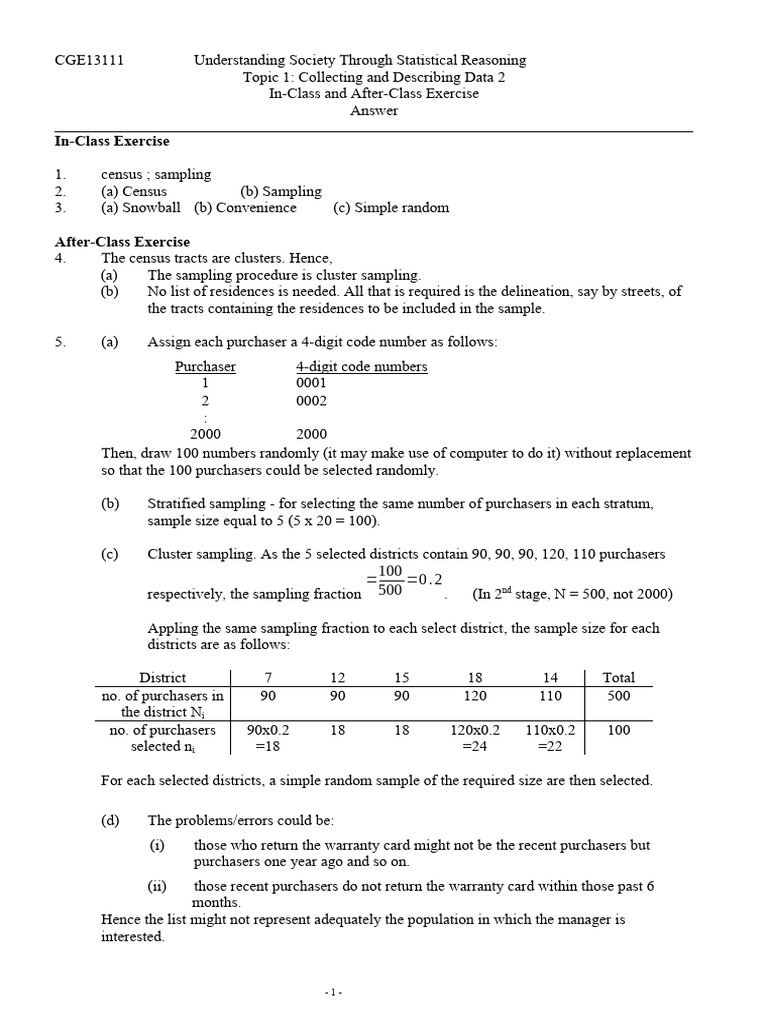 Answer - Topic 1.2 Collecting and Describing Data 2 | PDF