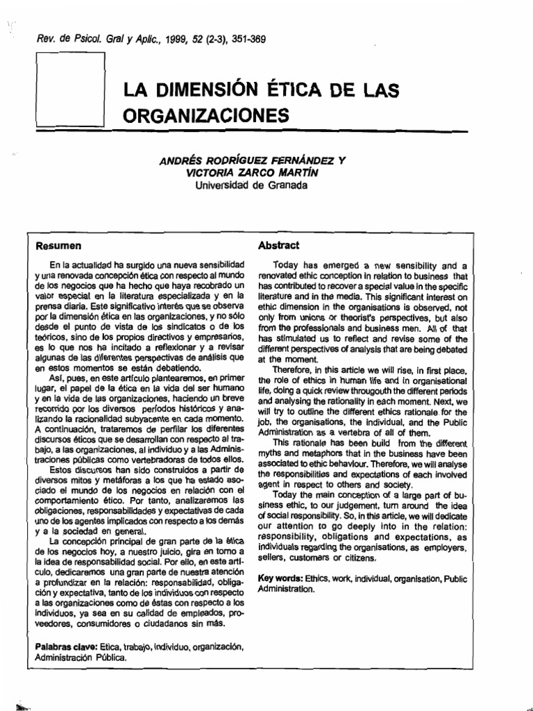 Dimension Etica en Las Organizaciones | PDF