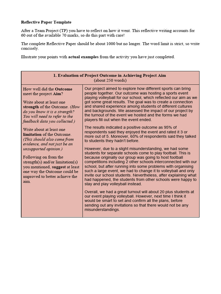 Reflective Paper Template - Sports | PDF | Psychological Concepts ...