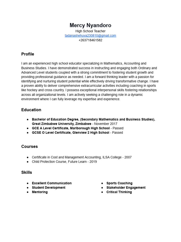 Mercy Nyandoro CV | PDF