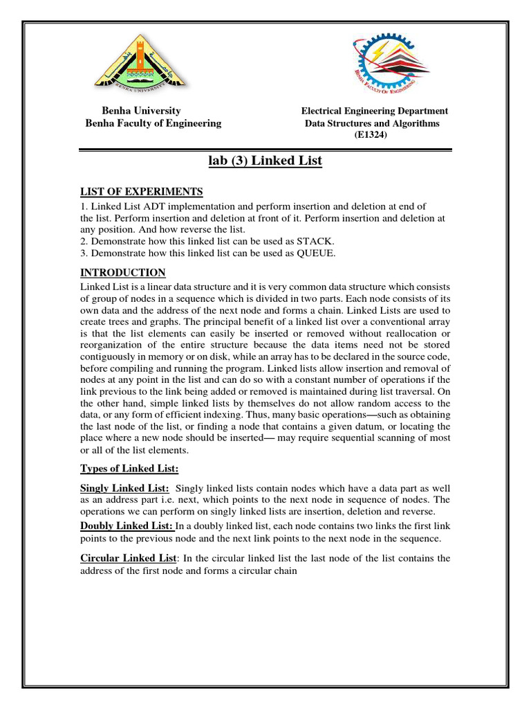 Lab3 - Linked List - Solution | PDF