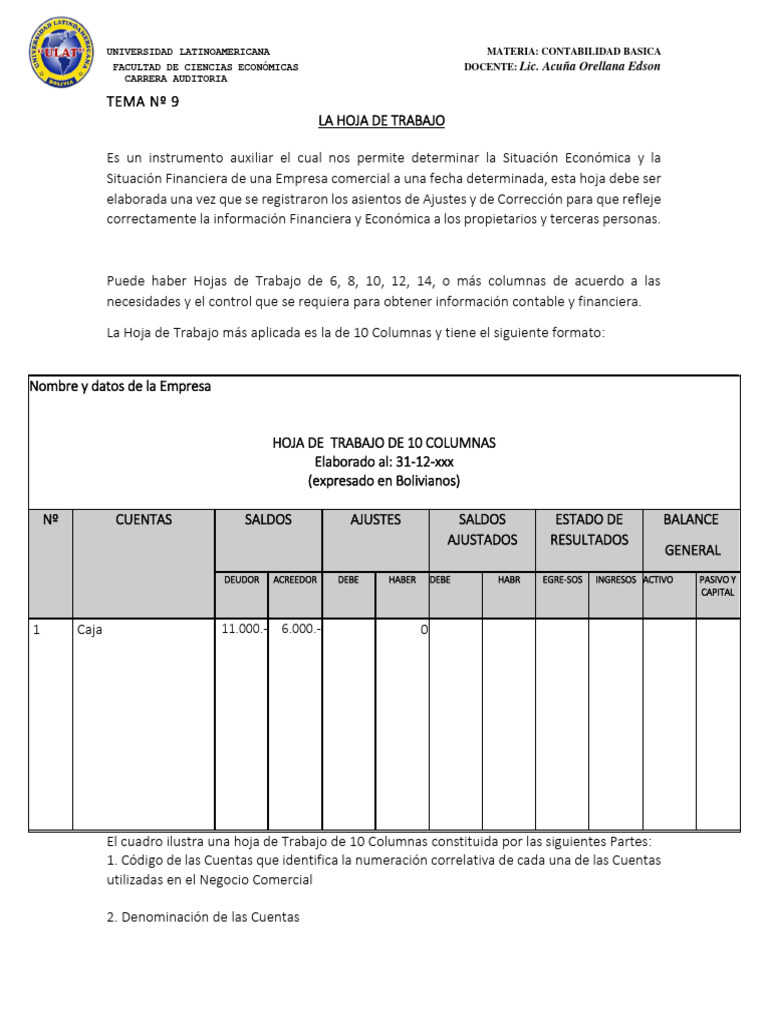 Tema N°9 Hoja de Trabajo | PDF | Contabilidad | Economía Financiera
