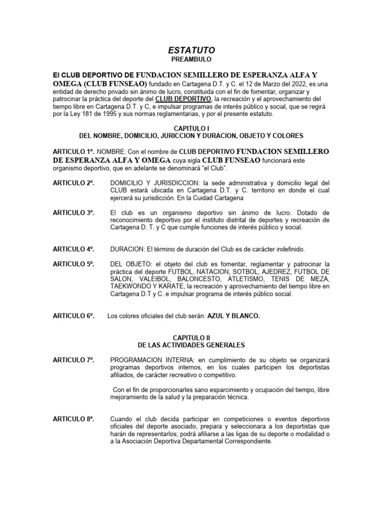 Modelo de Estatutos de Clubes Deportivos - Ider | PDF