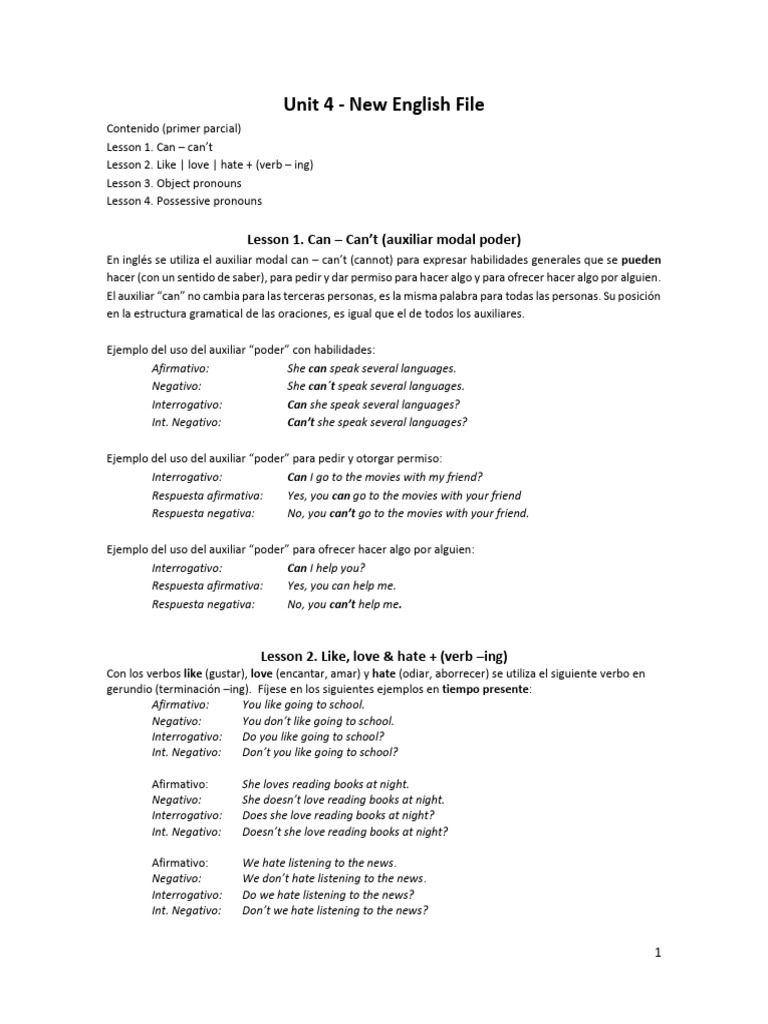 Unit 4 NEF | PDF | Gramática | Morfología Lingüística