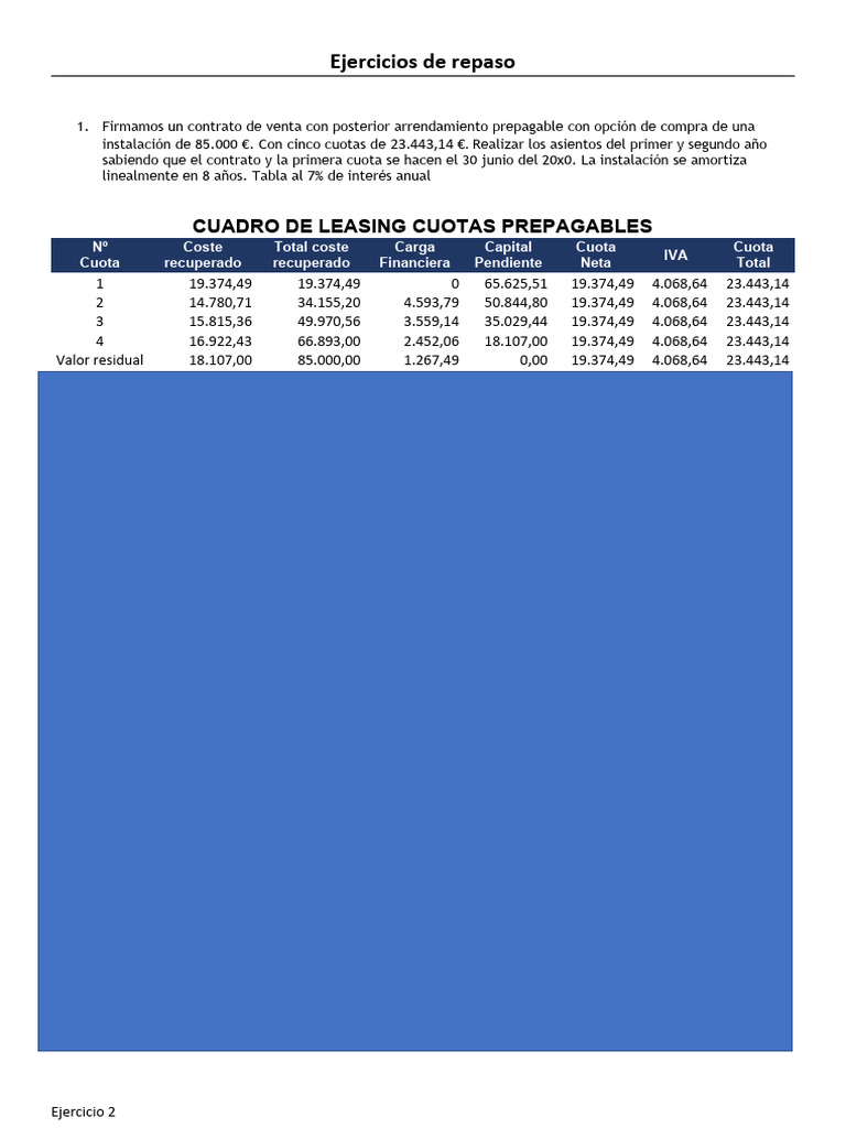 Ejercicios de Repaso Leasing I+d 2 | PDF | Servicios financieros | Economias