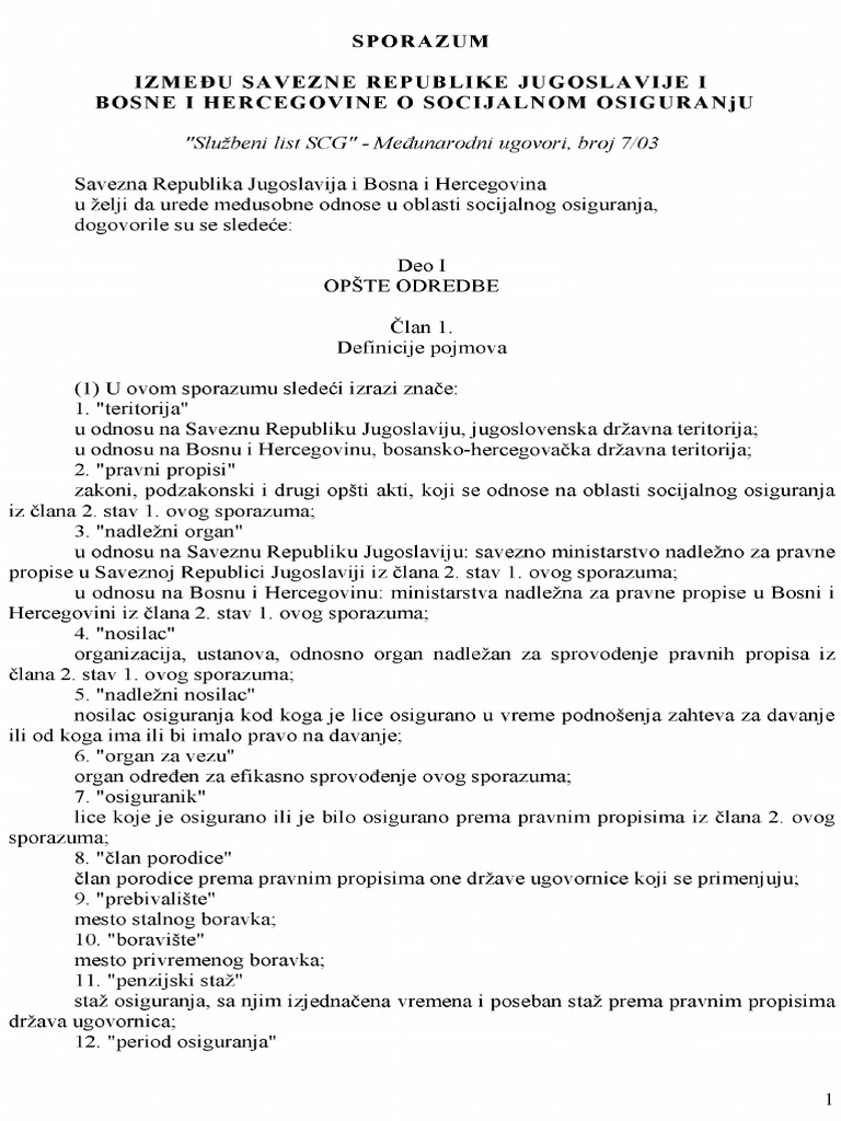 Socijalno Osiguranje SR YU I BiH | PDF