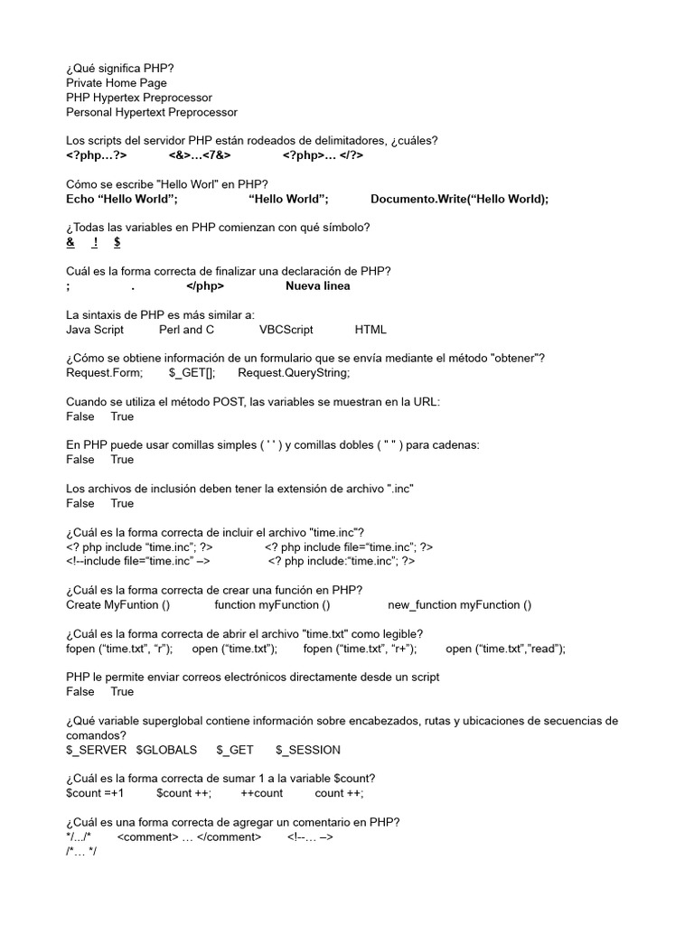 Preguntas Programacion | PDF | Php | Ciencias de la Computación