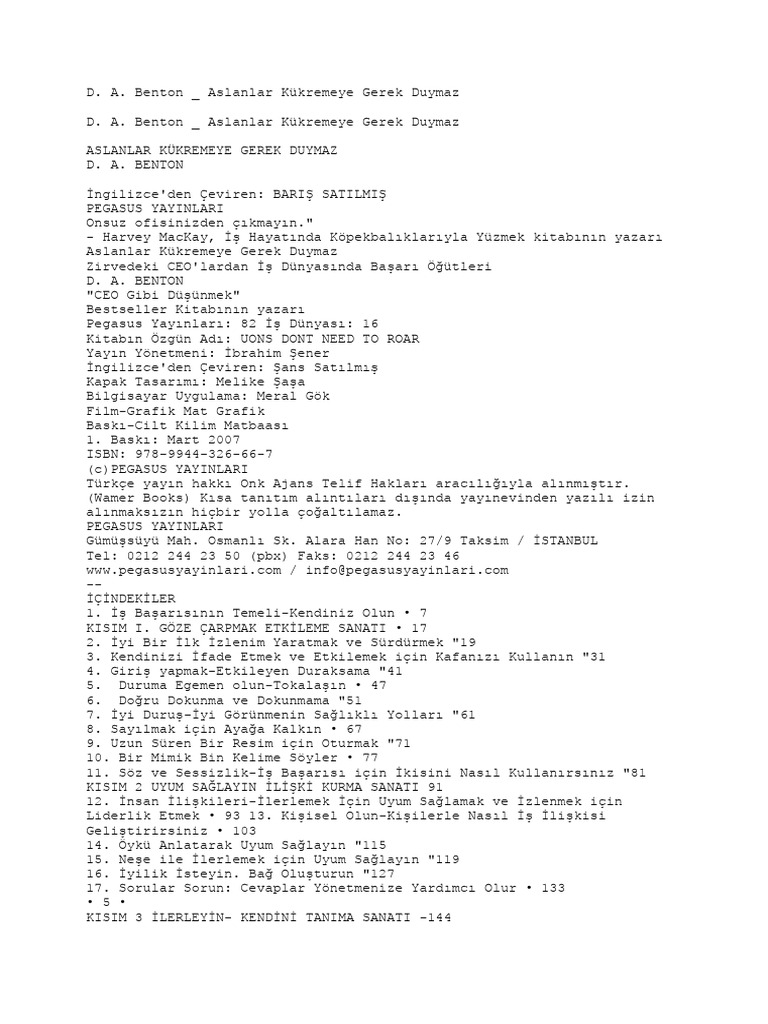 D. A. Benton - Aslanlar Kukremeye Gerek Duymaz-Dönüştürüldü | PDF