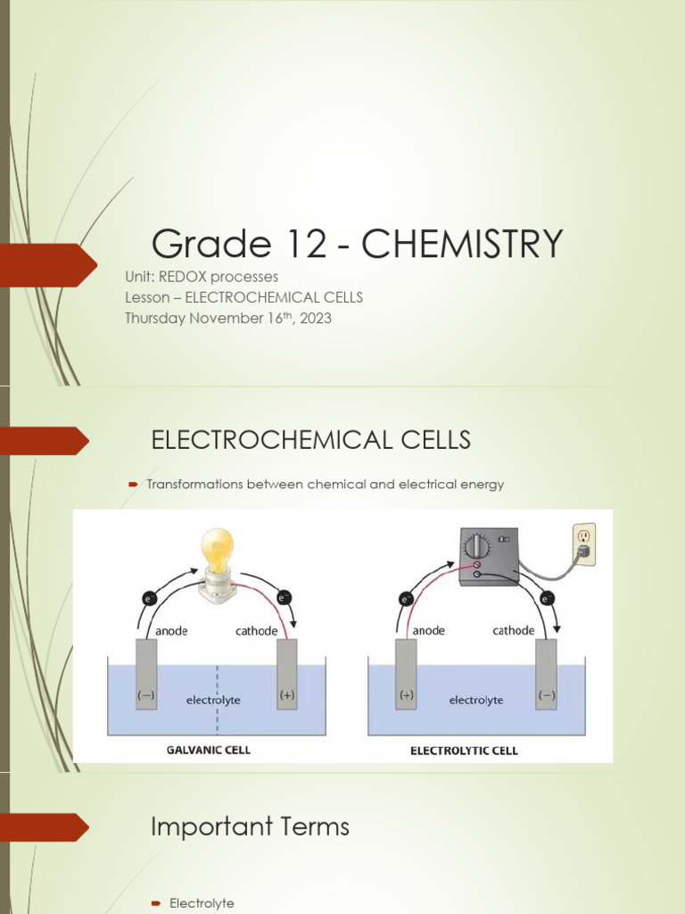 Grade 12: Electrochemical Cells | PDF | Redox | Electrochemistry