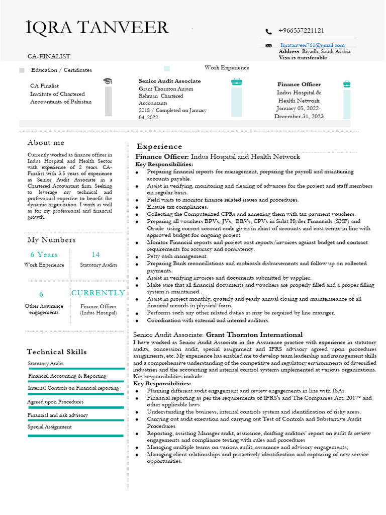 Resume (Iqra Tanveer) | Download Free PDF | Audit | Internal Control