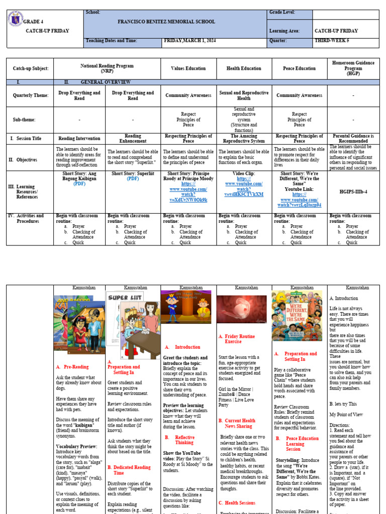 Grade 4 Catch-Up: Reading & Peace Education | PDF | Learning | Thought