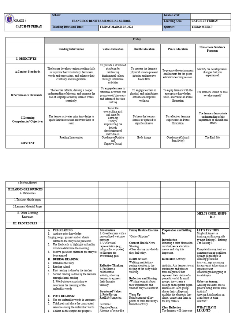 DLL Catch Up Friday Week 7 Edited | PDF | Learning | Cognition