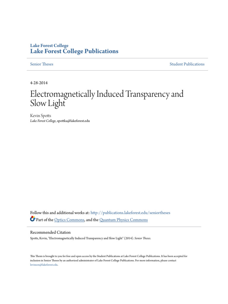 Electromagnetically Induced Transparency and Slow Light | PDF | Dispersion (Optics ...