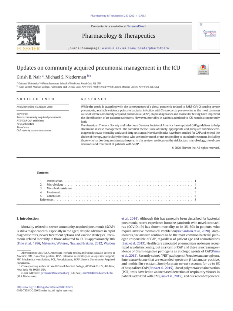 Updates On Community Acquired Pneumonia Management in The ICU | PDF