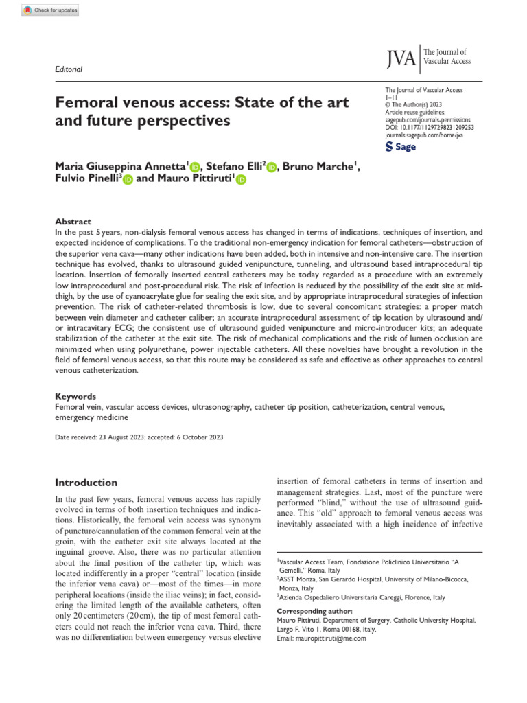 Advances in Femoral Venous Access | PDF | Vein | Thrombosis