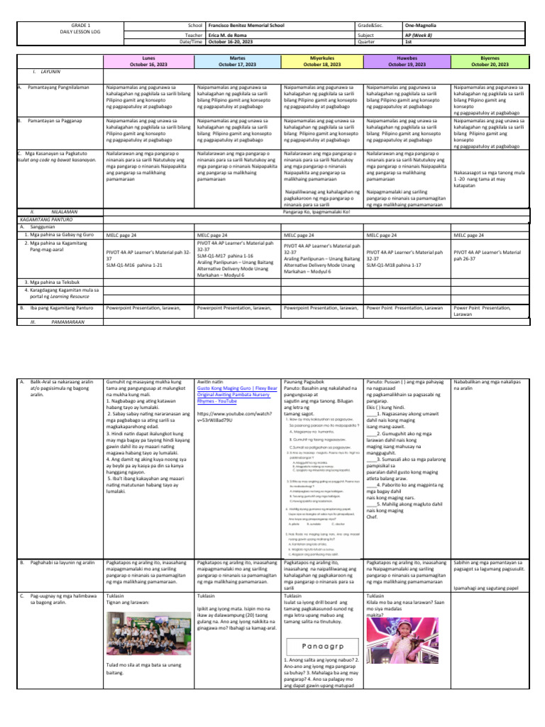 Ap1 DLL Q1 Week 8 | PDF
