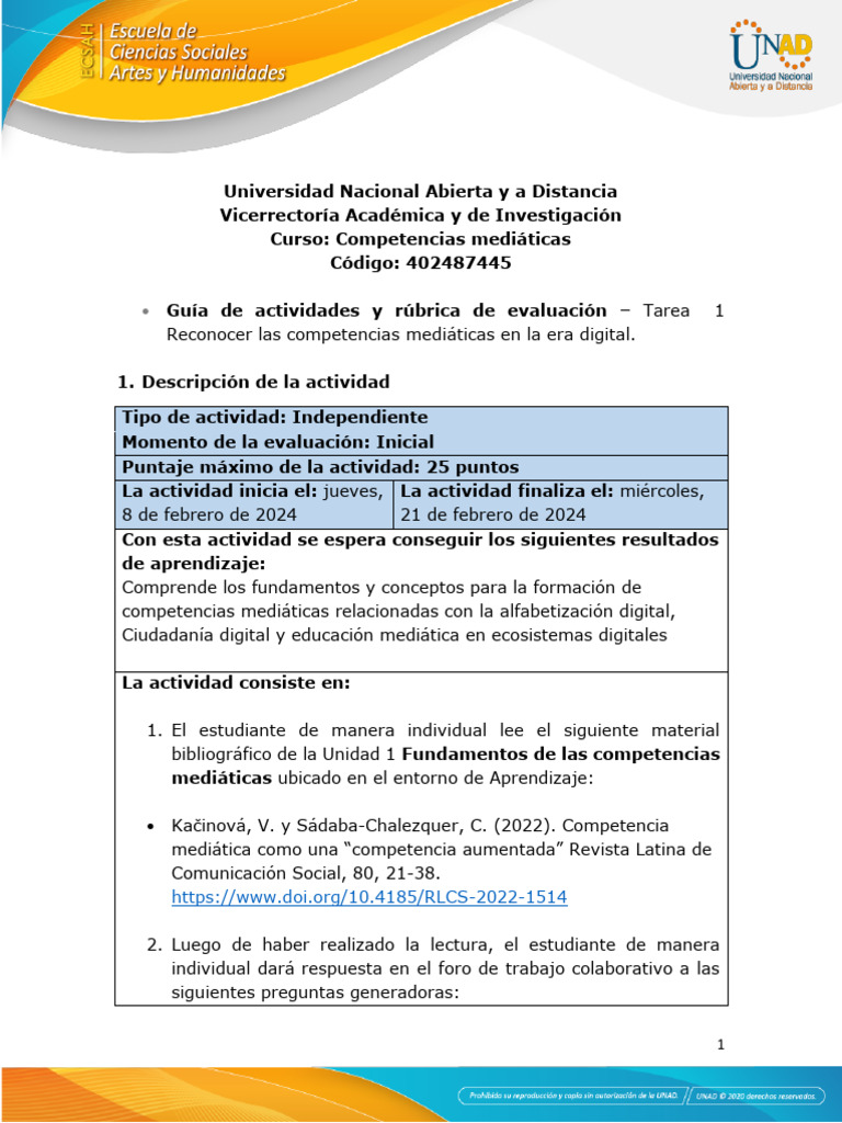 Guia de Actividades y Rubrica de Evaluacion - Unidad 1 - Tarea - 1 ... Guia de Actividades y Rubrica de Evaluacion - Unidad 1 - Tarea - 1 ...