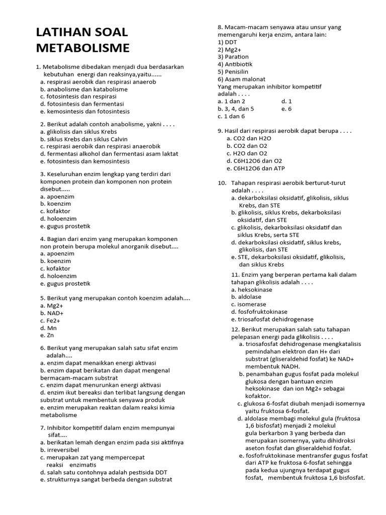 LATIHAN SOAL Metabolisme Sebar | PDF