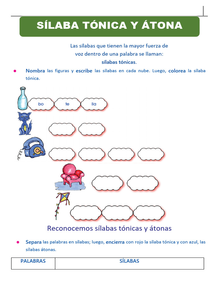 Sílaba Tónica y Átona para Segundo Grado de Primaria | PDF