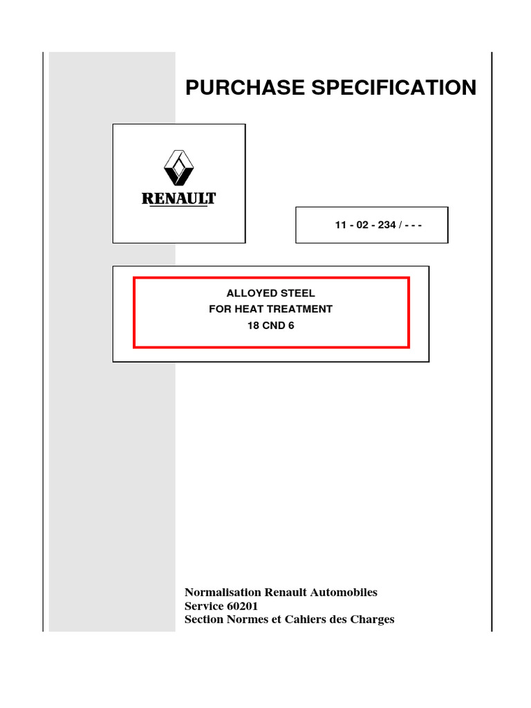 Purchase Specification: Normalisation Renault Automobiles Service 60201 Section Normes Et ...