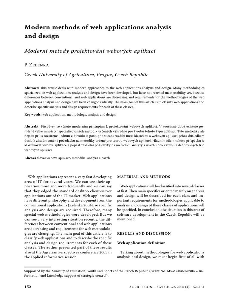 Modern Methods of Web Applications Analysis and Design (Article) Author P Zelenka | PDF