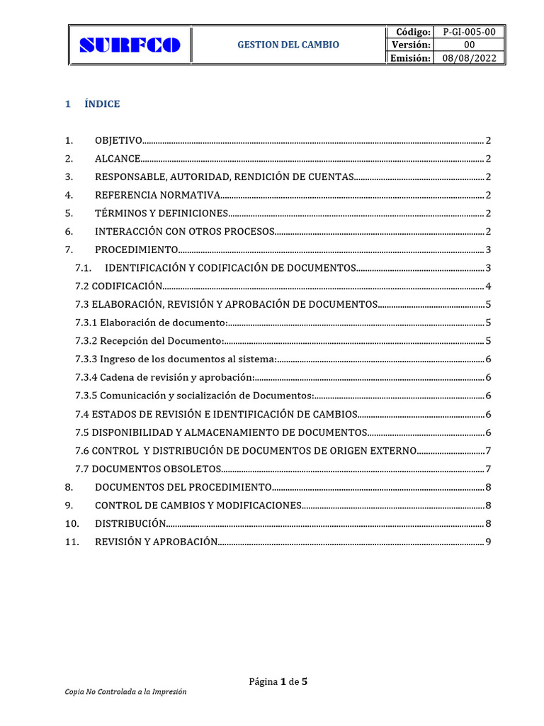 P-Gi-005-00 Gestion Del Cambio | PDF | Gestión de recursos humanos | Business