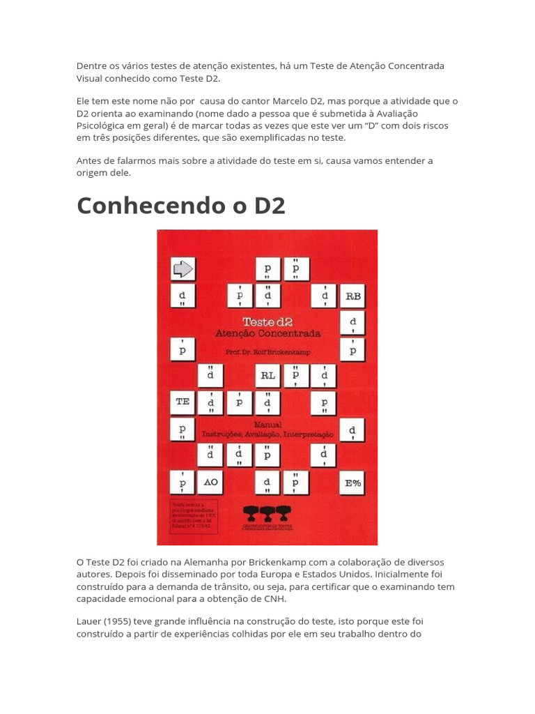 Teste D2 Como Aplicar | PDF | Atenção | Psicologia
