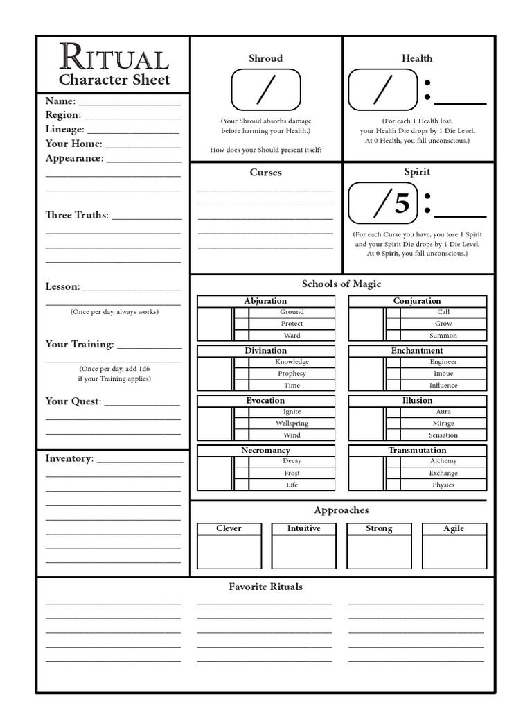 Ritual - Adventurer Sheet | PDF