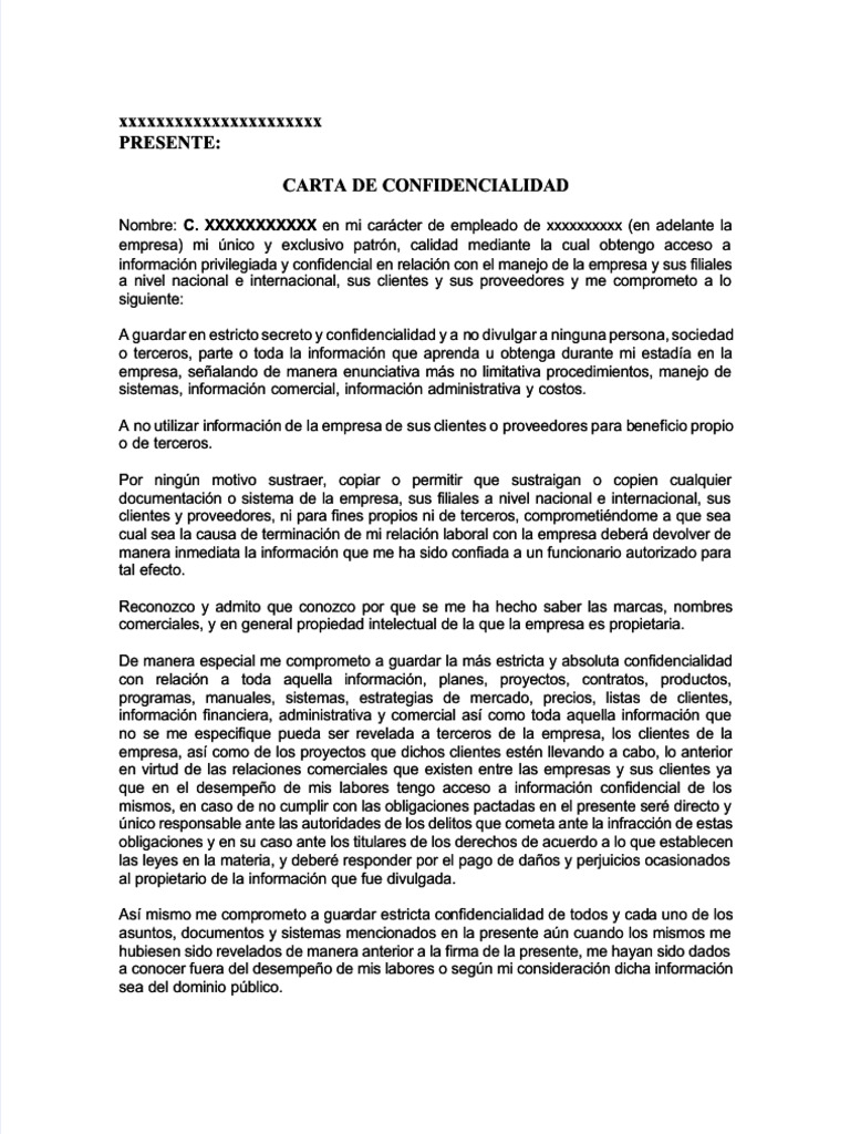Pdf Carta De Confidencialidad Compress Pdf
