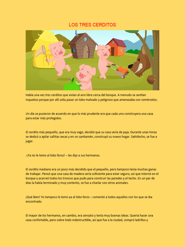 Había Una Vez Tres Cerditos Que Vivían Al Aire Libre Cerca Del Bosque | PDF