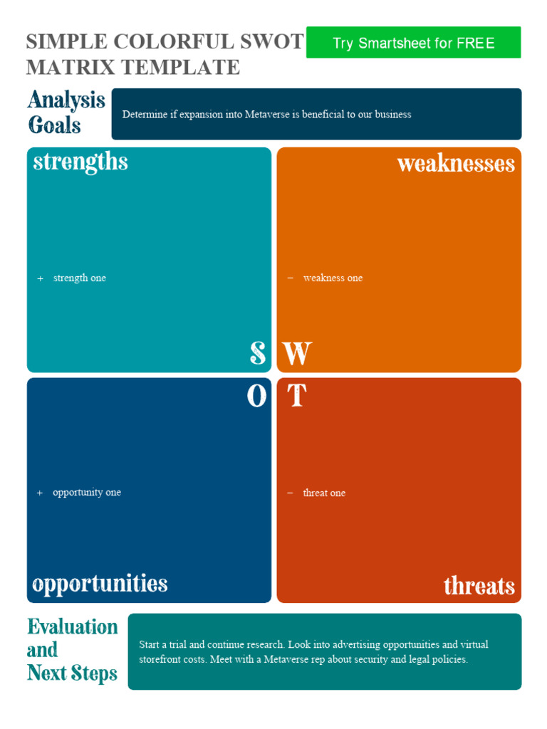 IC Simple Colorful SWOT Matrix 11542 - WORD | PDF
