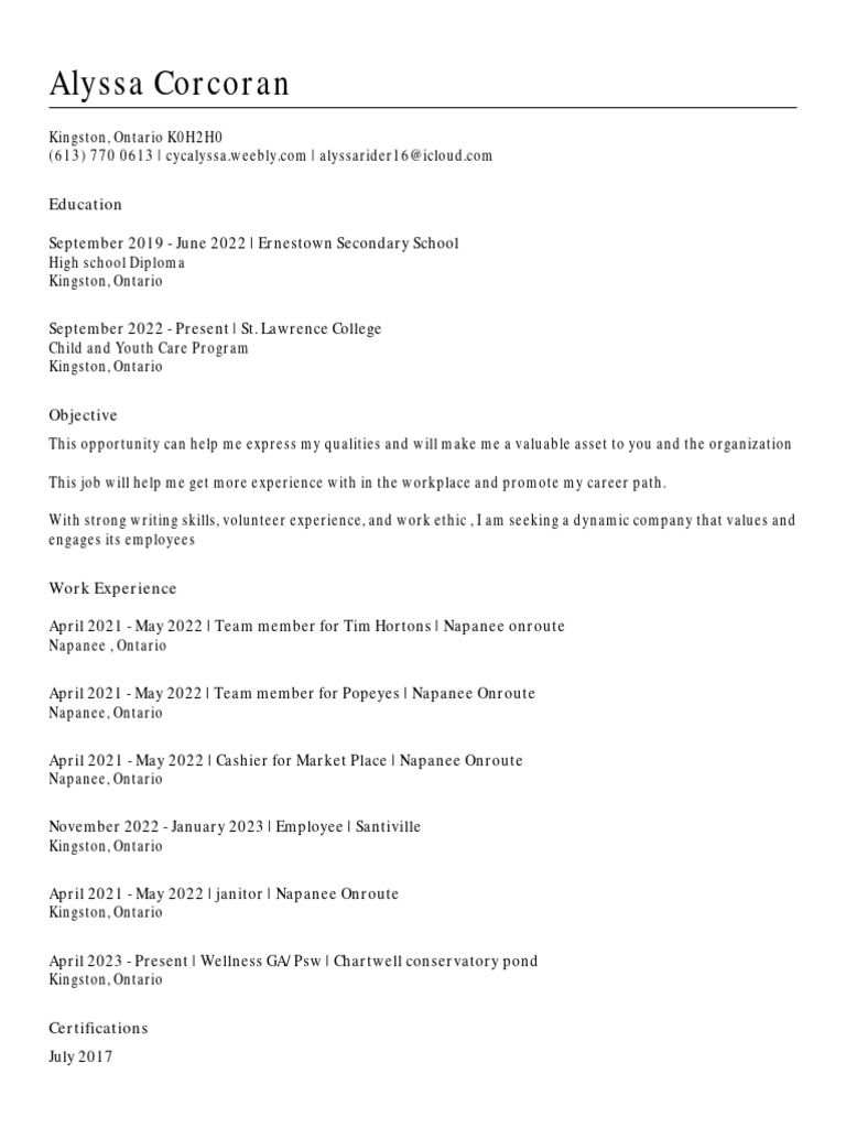 Alyssa Corcoran Resume - Alyssa Corcoran 2 | PDF