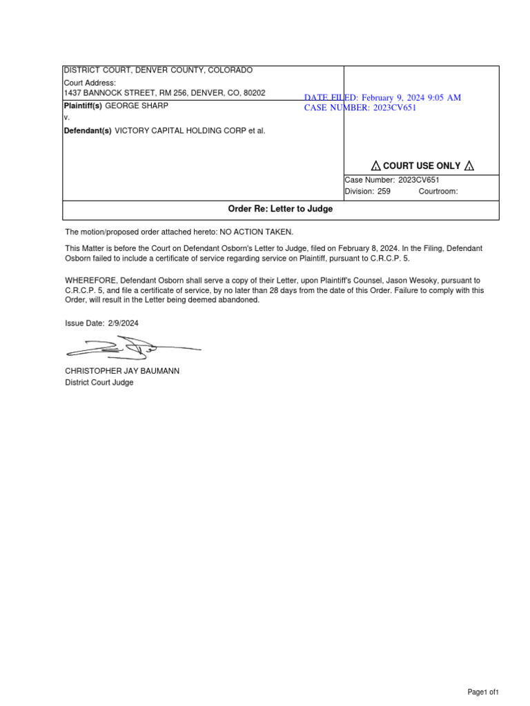 Order Re - Letter To Judge | PDF | United States Law | Judiciaries