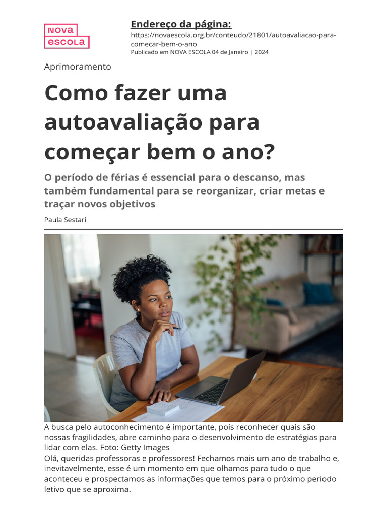 Como Fazer Uma Autoavaliacao para Comecar Bem o Ano | PDF | Aprendizado