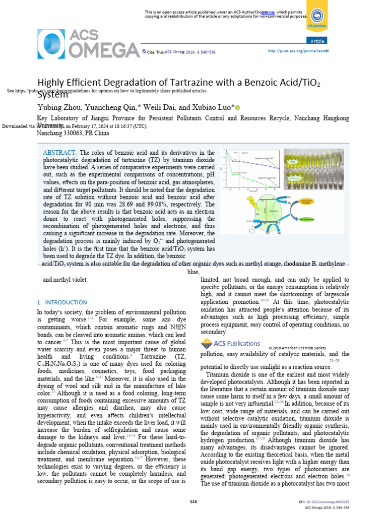 Zhou Et Al 2019 Highly Efficient Degradation of Tartrazine With A ...