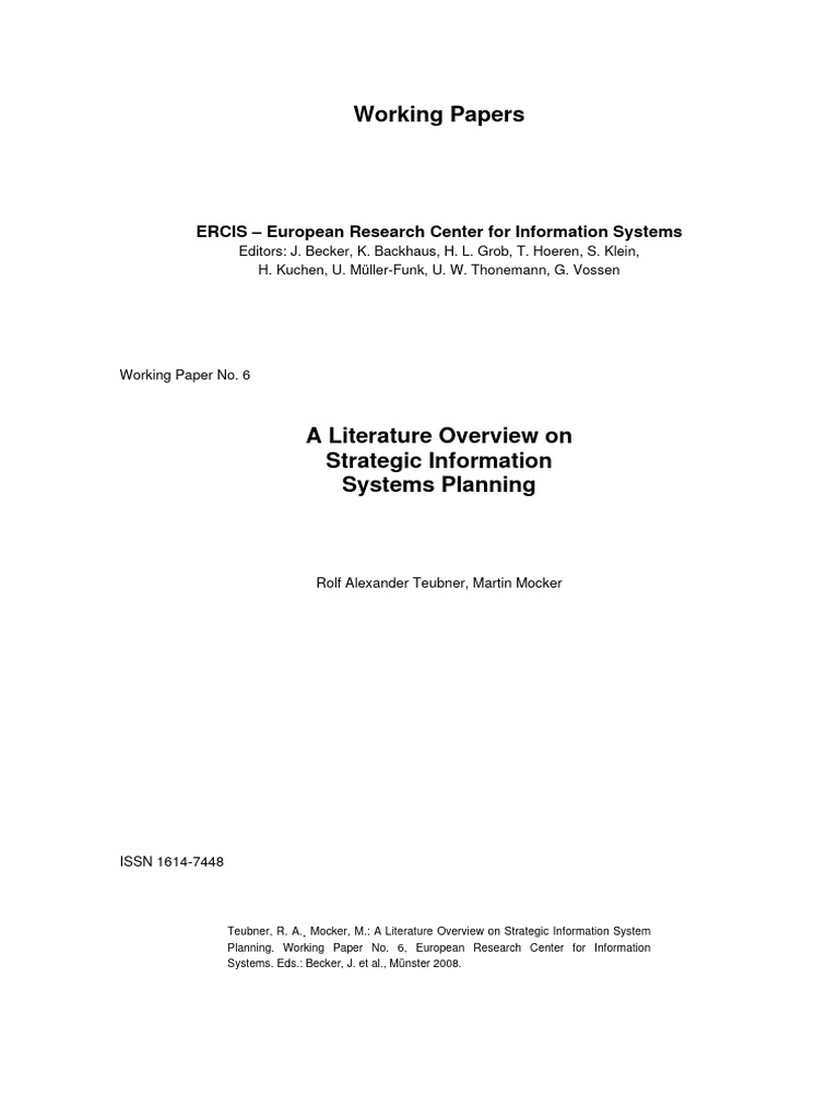 A Literature Overview On Strategic Information Systems Planning | PDF A Literature Overview On Strategic Information Systems Planning | PDF