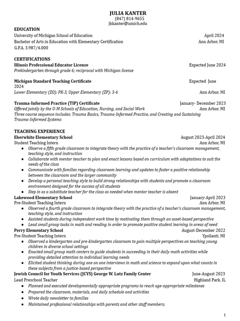 Kanterj Resume Jan 2024 | PDF | Teachers | Classroom