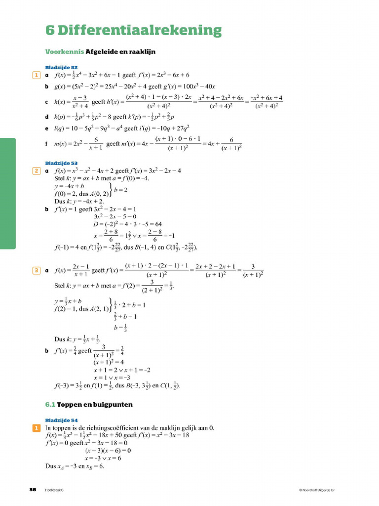 Getal en Ruimte VWO Wiskunde B H6 Differentiaalrekening - Uitwerkingen | PDF