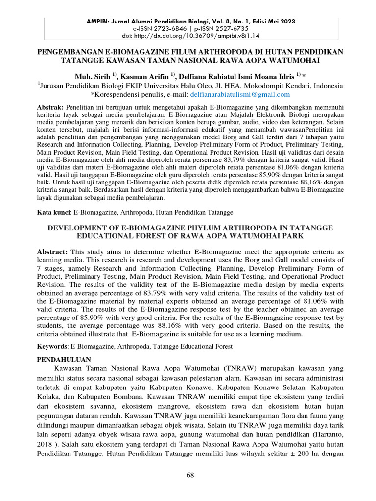 Development of E-Biomagazine Phylum Arthropoda in Tatangge Educational Forest of Rawa Aopa ...
