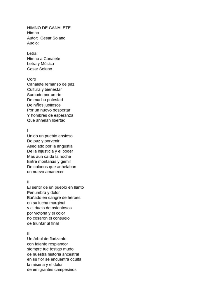 Himno de Canalete, Córdoba | PDF